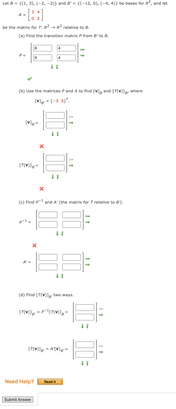 Solved t B={(1,3),(−2,−2)} and B′={(−12,0),(−4,4)} be bases | Chegg.com