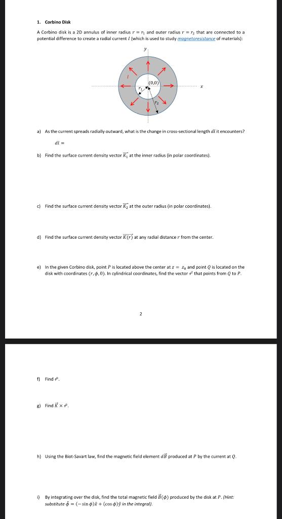 Solved 1. Corbino Disk A Corbino disk is a 2D annulus of | Chegg.com
