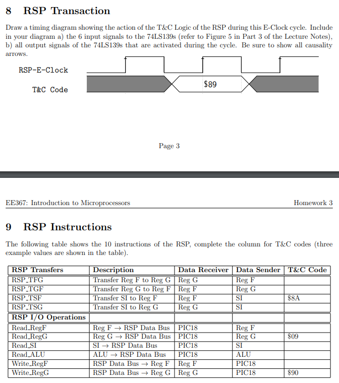 8 RSP Transaction Draw a timing diagram showing the | Chegg.com