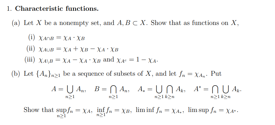 Solved 1. Characteristic functions. (a) Let X be a nonempty | Chegg.com