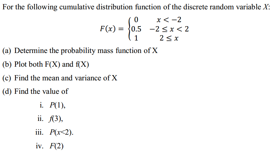 Solved For the following cumulative distribution function of | Chegg.com