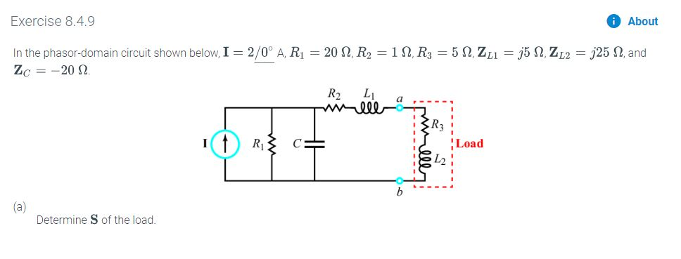 Solved About Exercise 8.4.9 In the phasor-domain circuit | Chegg.com