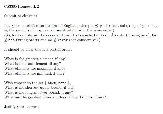 Solved Submit to elearning: Let ⪯ be a relation on strings | Chegg.com