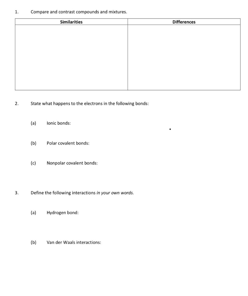 Solved 1. Compare and contrast compounds and mixtures. | Chegg.com