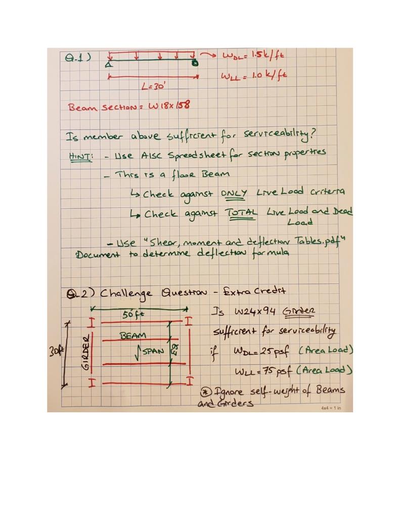Solved 0-D) A Wow= 1.5k/ft WLL = 1.0k/ft L=30' Beam Secton: | Chegg.com