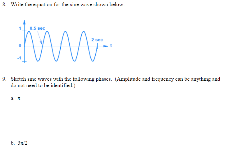 Solved 8. Write the equation for the sine wave shown below: | Chegg.com