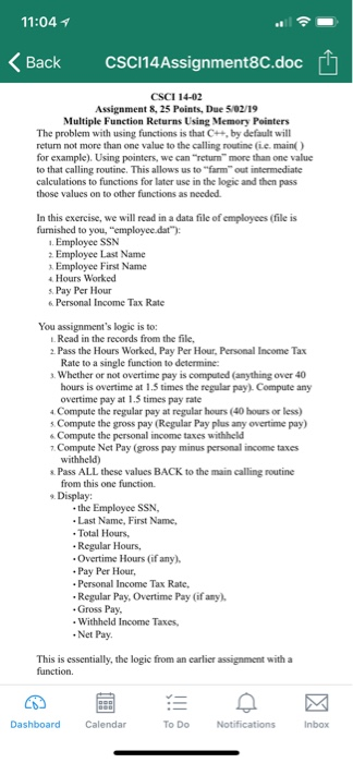 Solved 11:04イ Back csCI14Assignment8C.doc CSCI 14-02 | Chegg.com