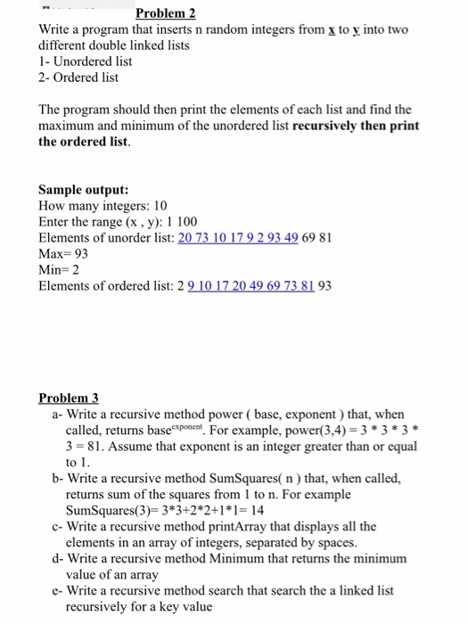 Solved Problenm Write a program that inserts n random | Chegg.com