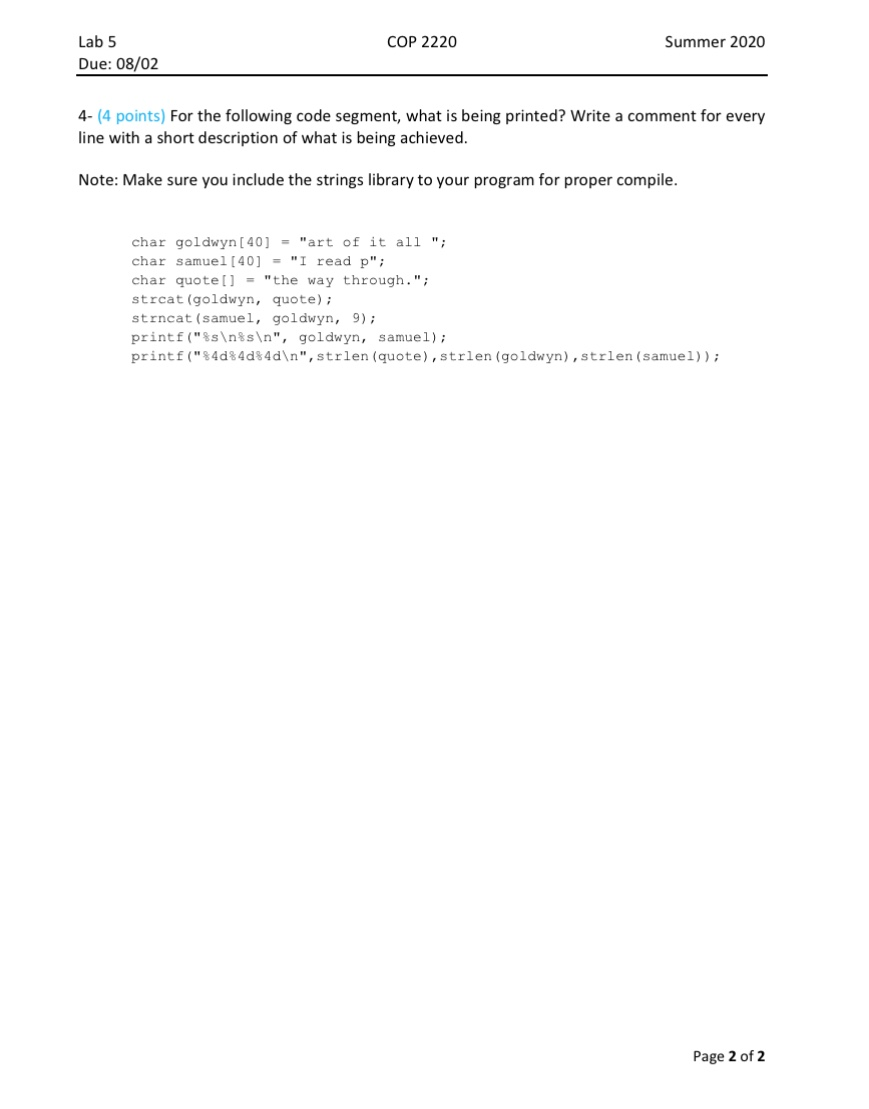 Solved COP 2220 Summer 2020 Lab 5 Due: 08/02 Objective: | Chegg.com