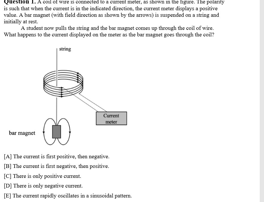 Solved A coil of wire is connected to a current meter, as | Chegg.com