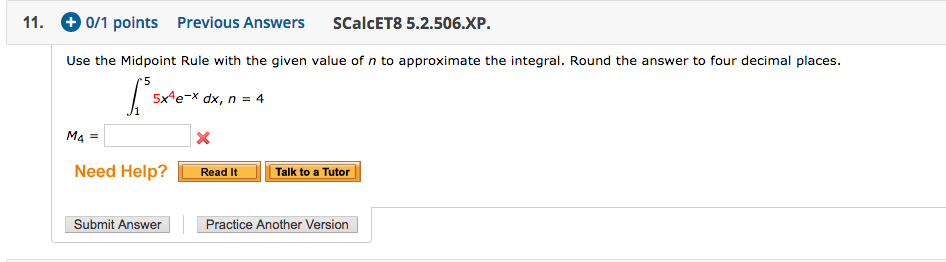 Solved 11. 0/1 points Previous Answers CalcET8 5.2.506.XP. | Chegg.com