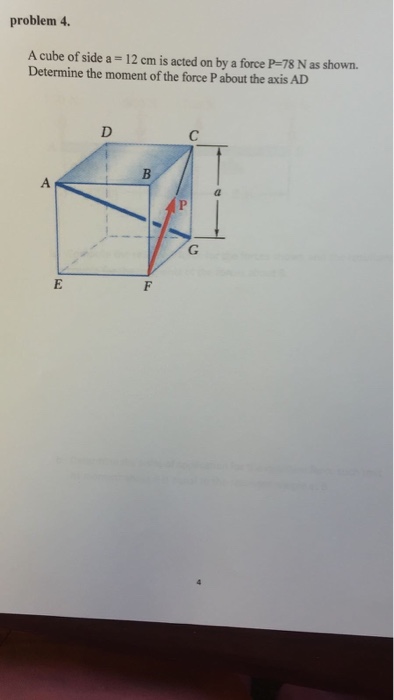 Solved A cube of side a = 12cm is acted on by a force P = 78 | Chegg.com