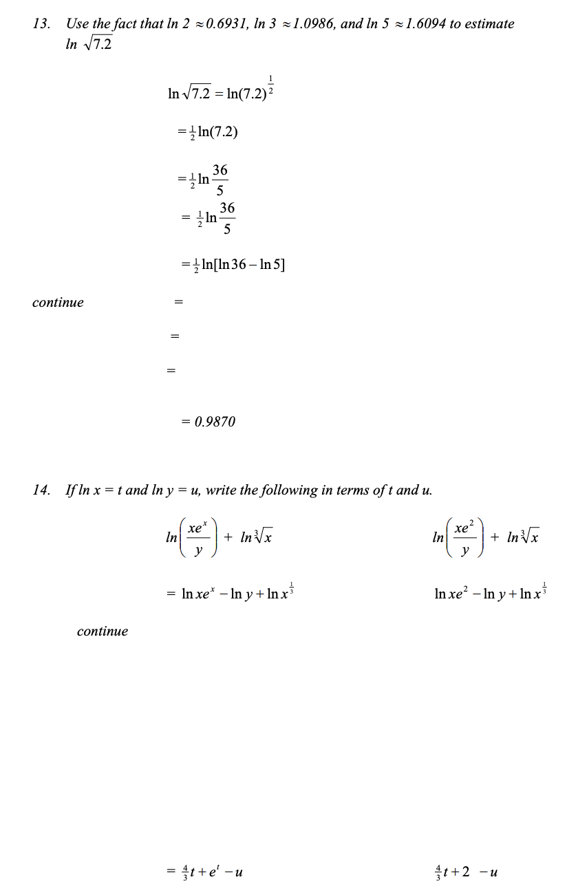 Solved 13. Use the fact that ln2≈0.6931,ln3≈1.0986, and | Chegg.com