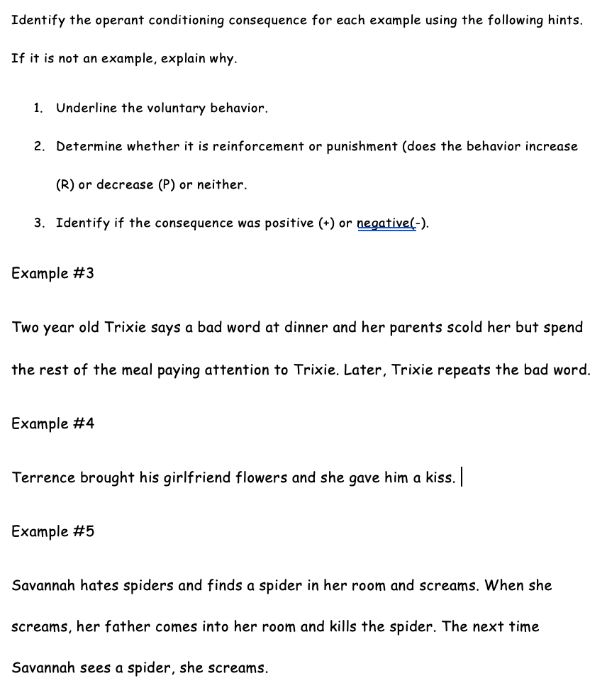Solved Identify the operant conditioning consequence for | Chegg.com