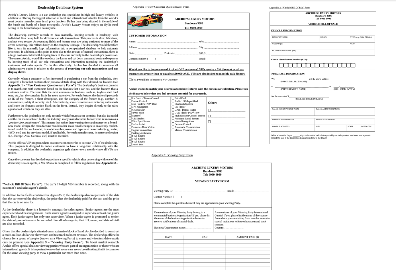 Solved Dealership Database System Appendix 1: 'New Customer | Chegg.com