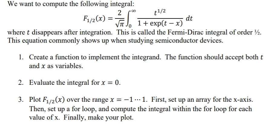 t1/2 We want to compute the following integral: | Chegg.com