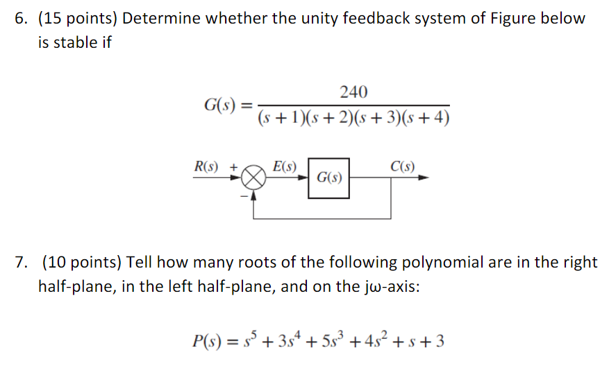 Solved 6. (15 points) Determine whether the unity feedback | Chegg.com