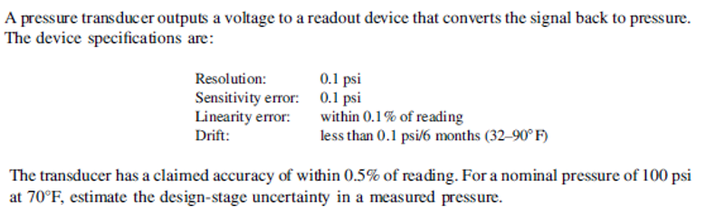 Solved A pressure transducer outputs a voltage to a readout | Chegg.com