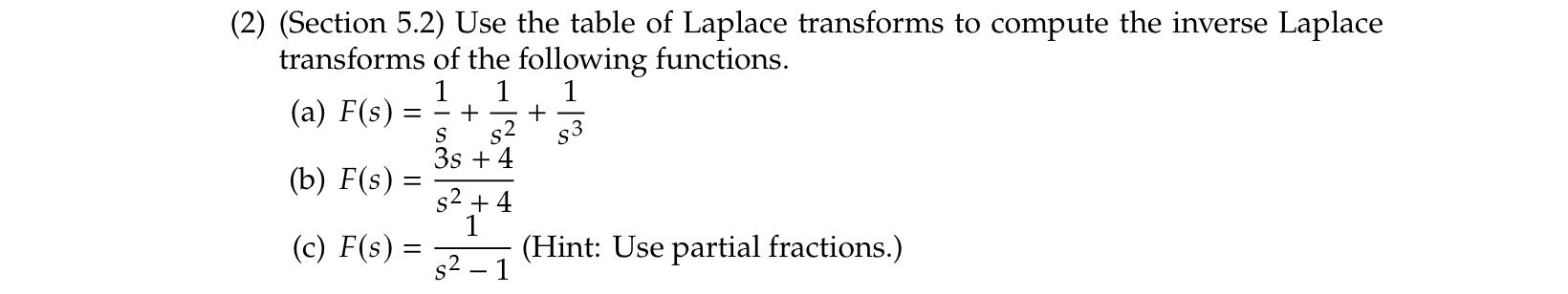 Solved (2) (Section 5.2) Use the table of Laplace transforms | Chegg.com