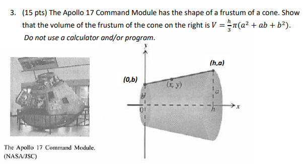 Solved 3. (15 pts) The Apollo 17 Command Module has the | Chegg.com