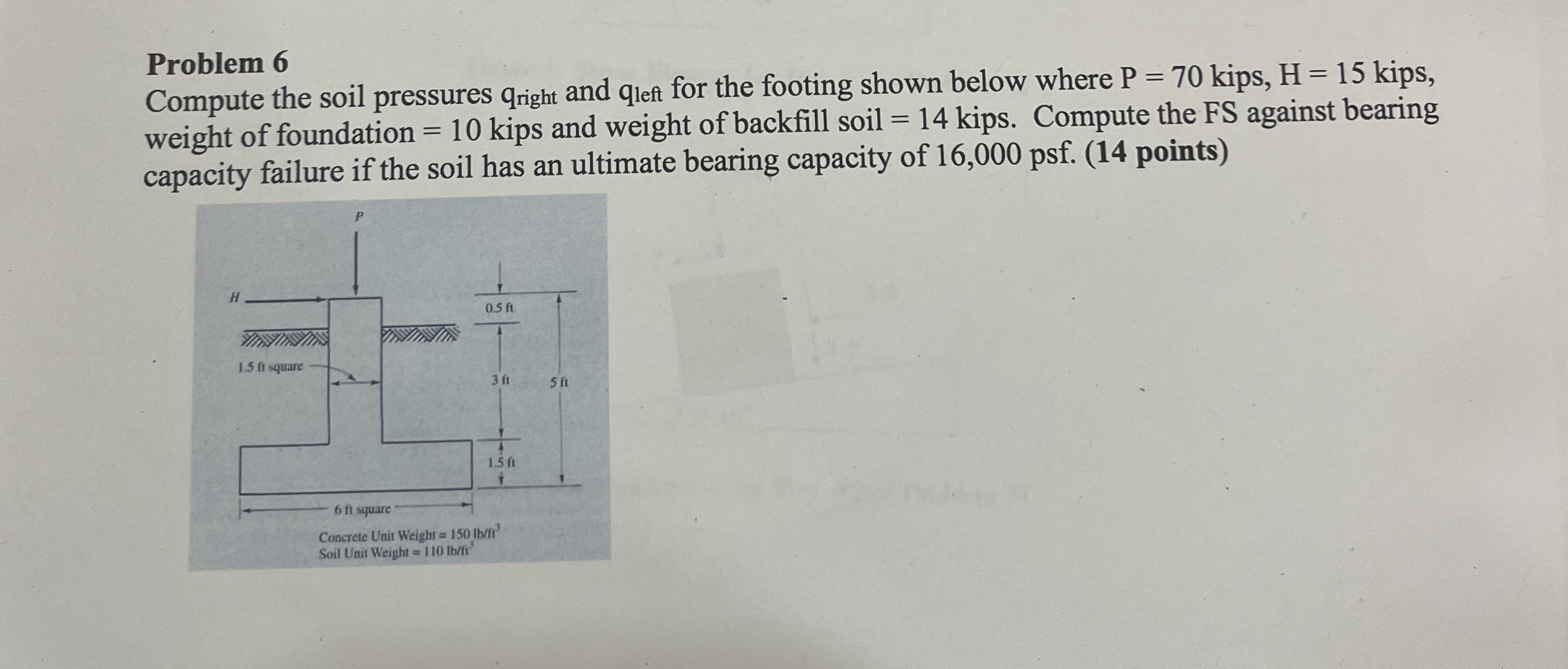 Solved Problem 6 Compute the soil pressures qright and | Chegg.com