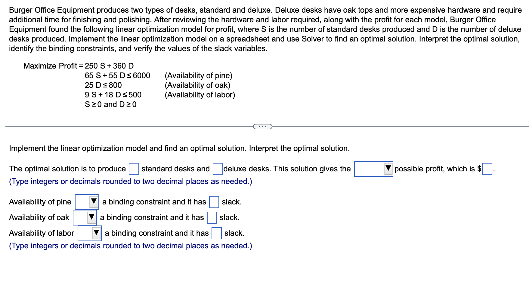 Solved Burger Office Equipment produces two types of desks, | Chegg.com
