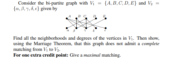 Solved Consider the bi-partite graph with V1={A,B,C,D,E} and | Chegg.com