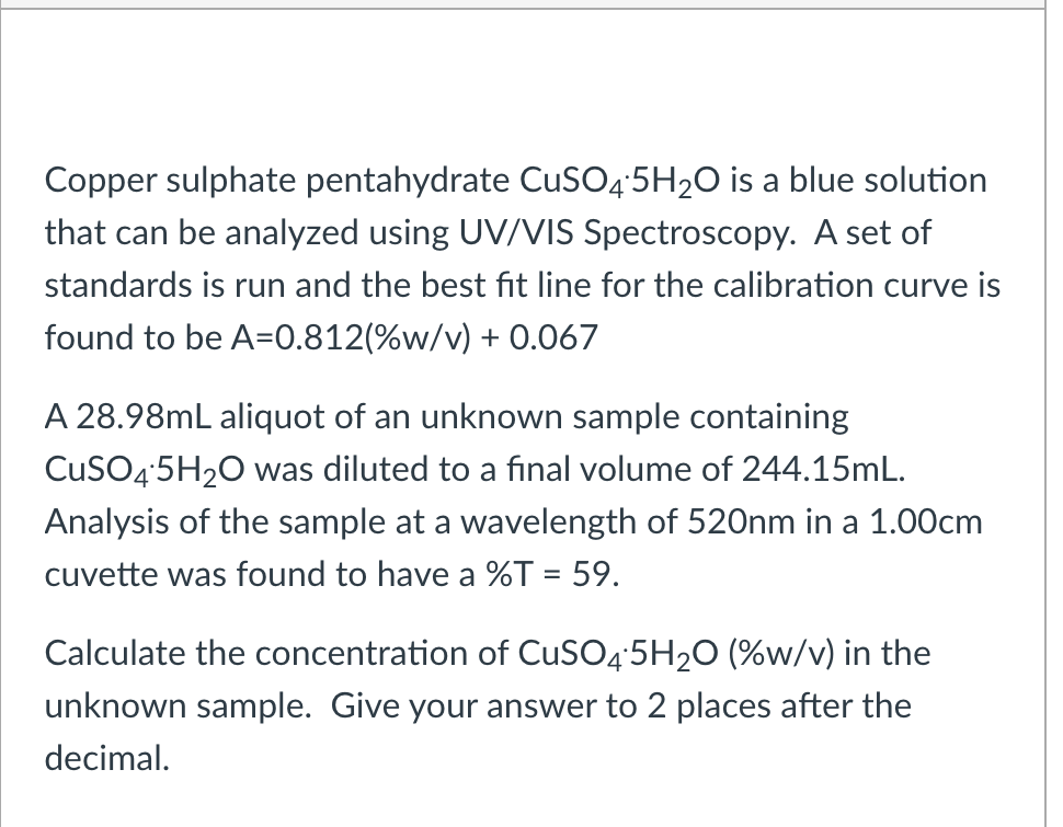 Solved Copper sulphate pentahydrate CuSO4.5H20 is a blue | Chegg.com