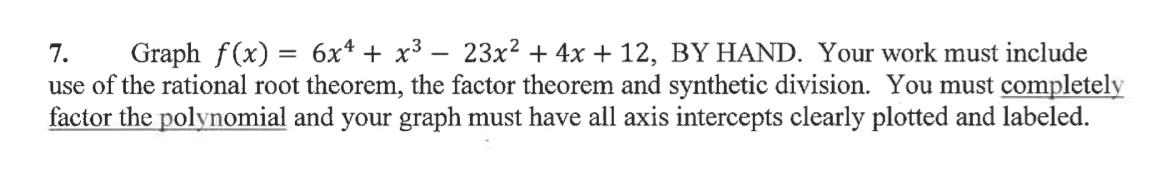 Solved 7. Graph f(x)=6x4+x3−23x2+4x+12, BY HAND. Your work | Chegg.com