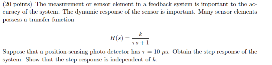 Solved (20 points) The measurement or sensor element in a | Chegg.com