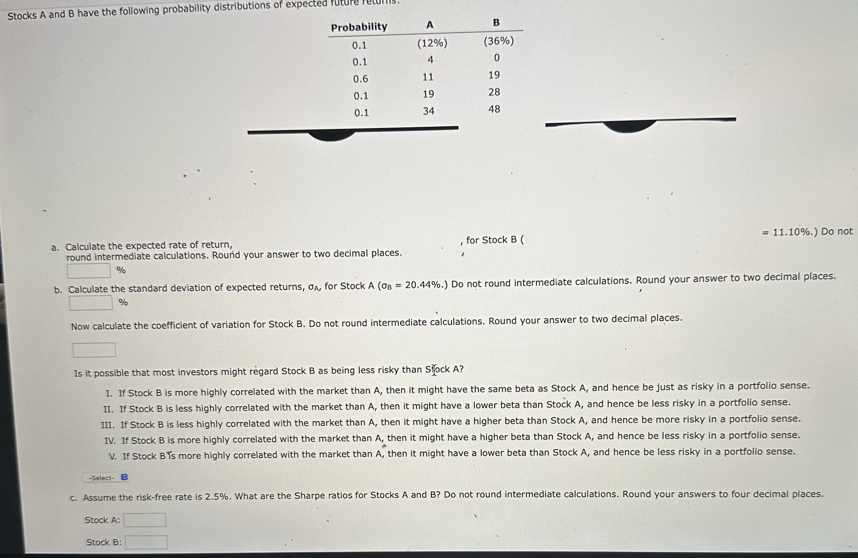 Solved a. Calculate the expected rate of return, | Chegg.com