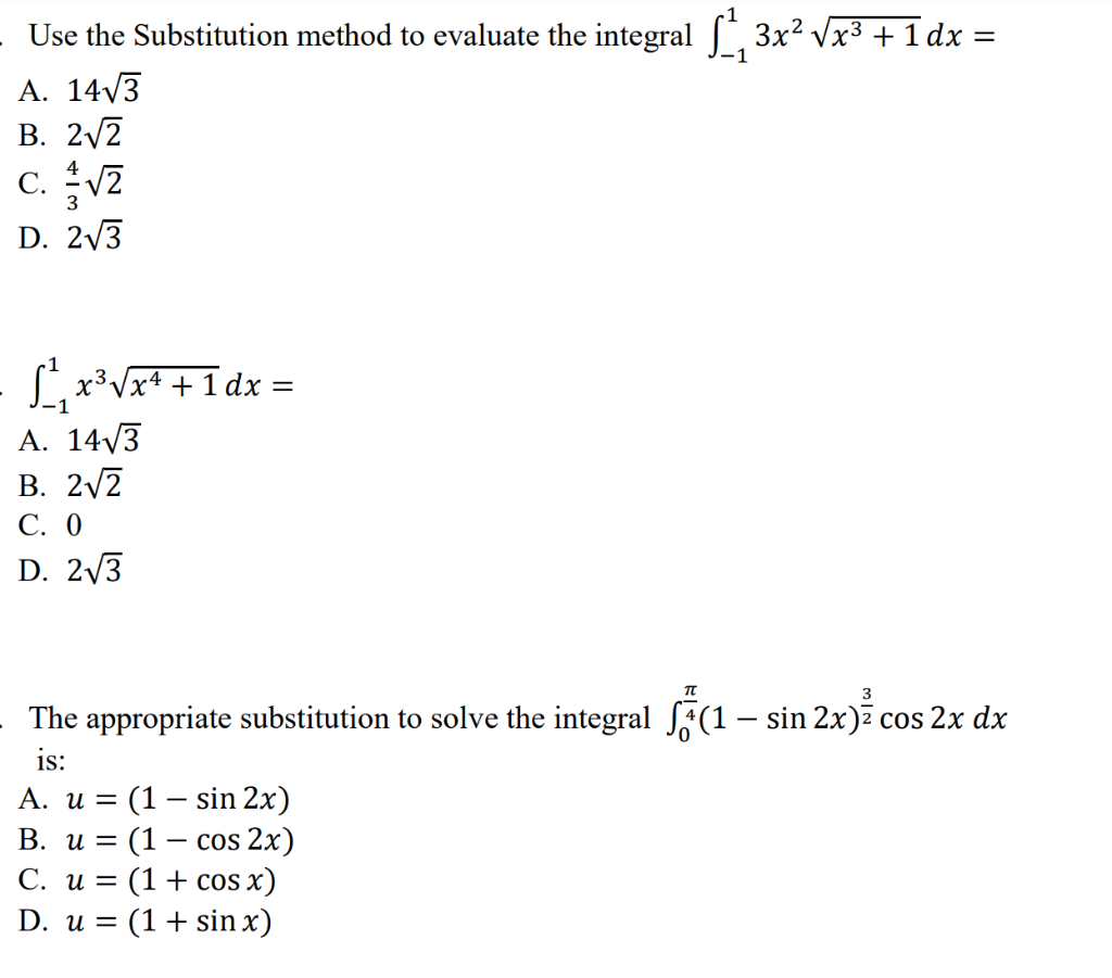 Solved Use the Substitution method to evaluate the integral | Chegg.com