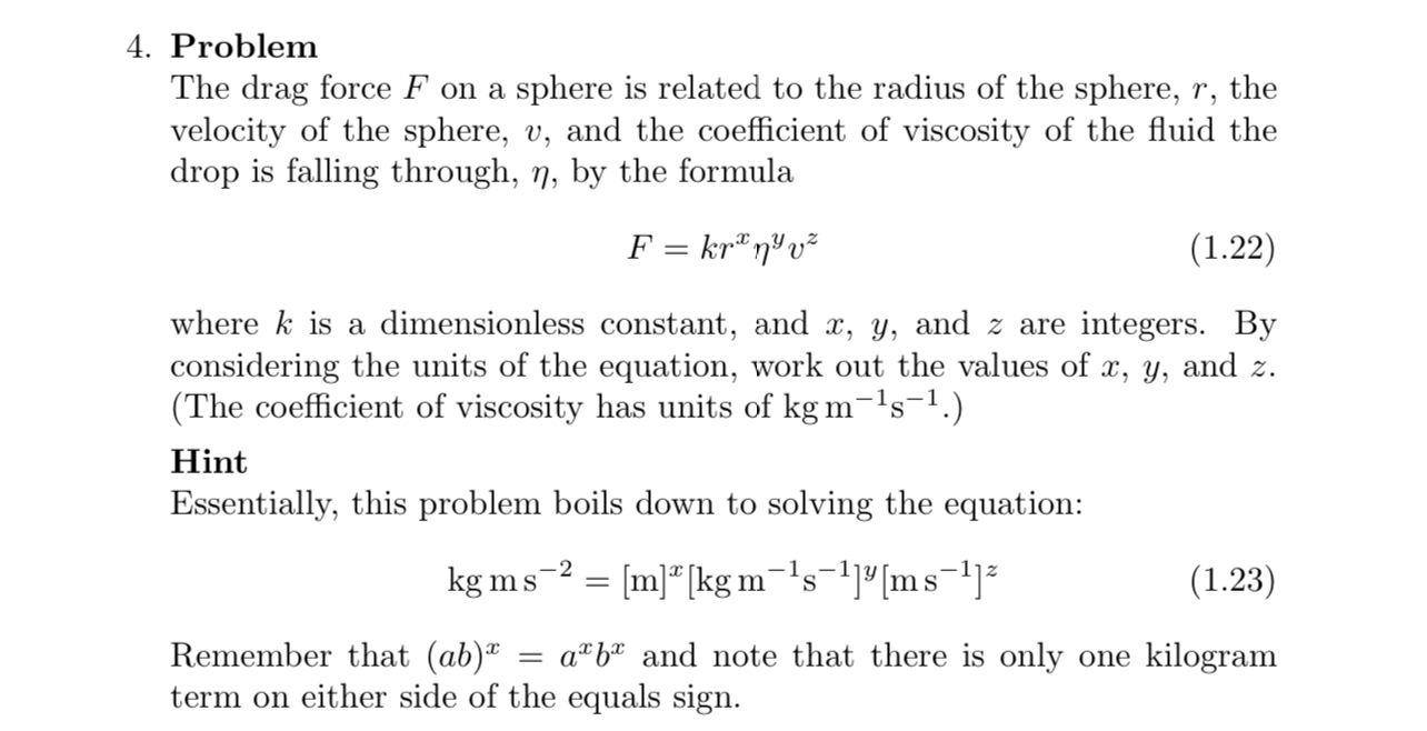 Solved Problem The drag force F on a sphere is related to | Chegg.com
