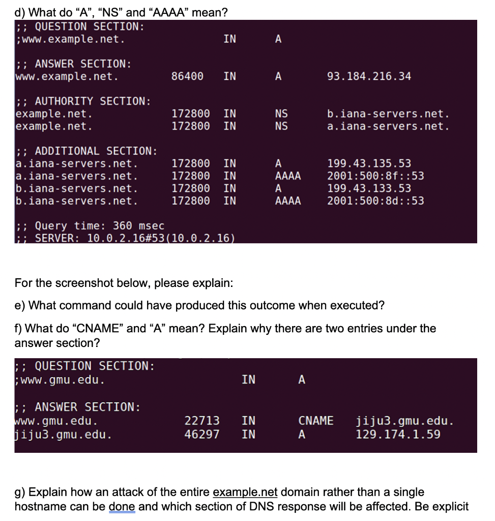 Solved d) What do “A”, “NS” and “AAAA” mean? ;; QUESTION | Chegg.com