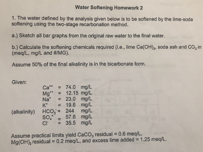 Solved Water Softening Homework 2 1. The water defined by | Chegg.com