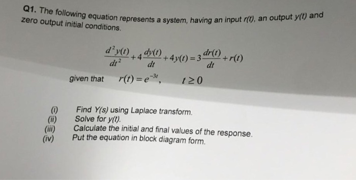 Solved Q1. The following equation represents a sy zero | Chegg.com