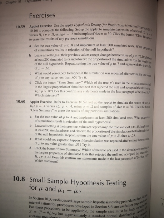 Solved 0 Chapter 10 Hypothesis lejt Exercises 10.59 Applet | Chegg.com