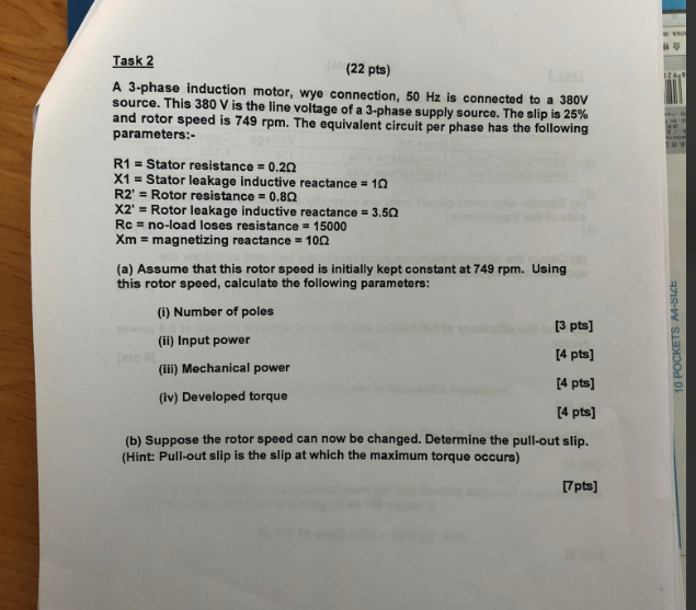 Solved A 3-phase induction motor, wye connection, \\( 50 | Chegg.com