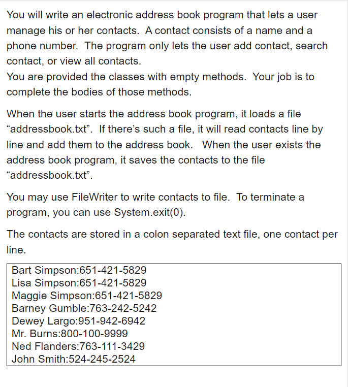 Solved You will write an electronic address book program | Chegg.com