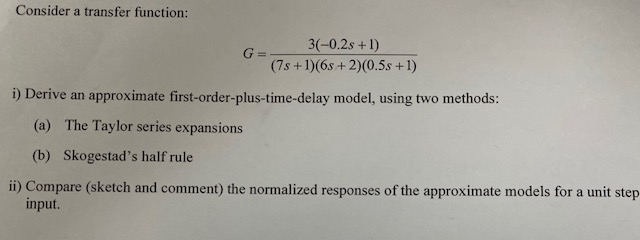 Solved Consider a transfer function: 3(-0.2s +1) (78 | Chegg.com