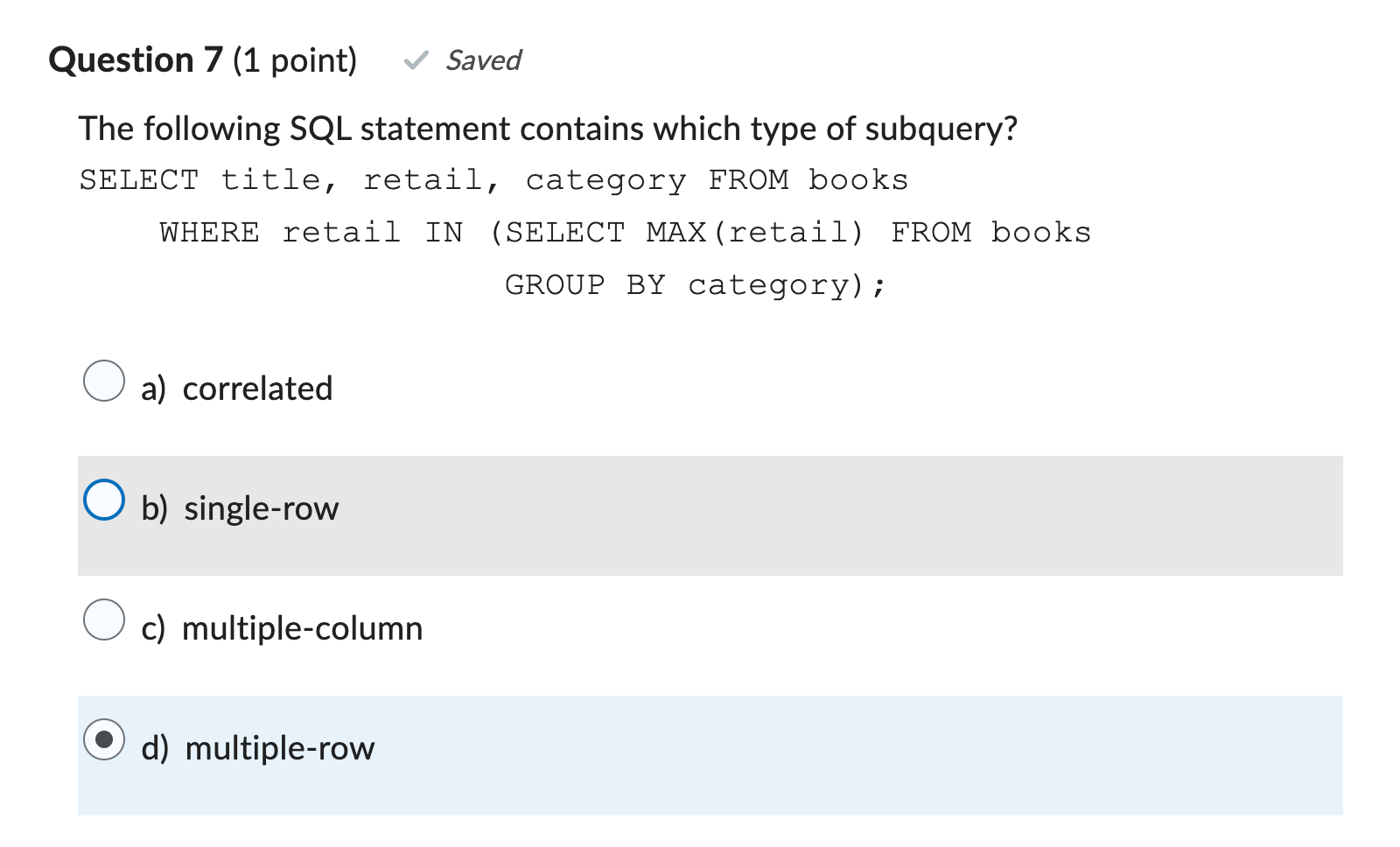 Solved The following SQL statement contains what type of | Chegg.com
