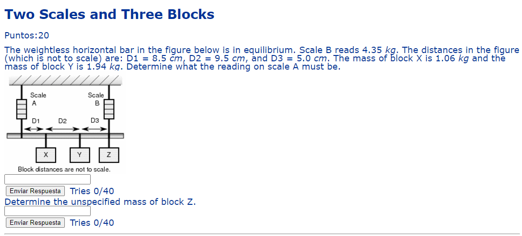 Solved Two Scales and Three Blocks Puntos: 20 The weightless | Chegg.com
