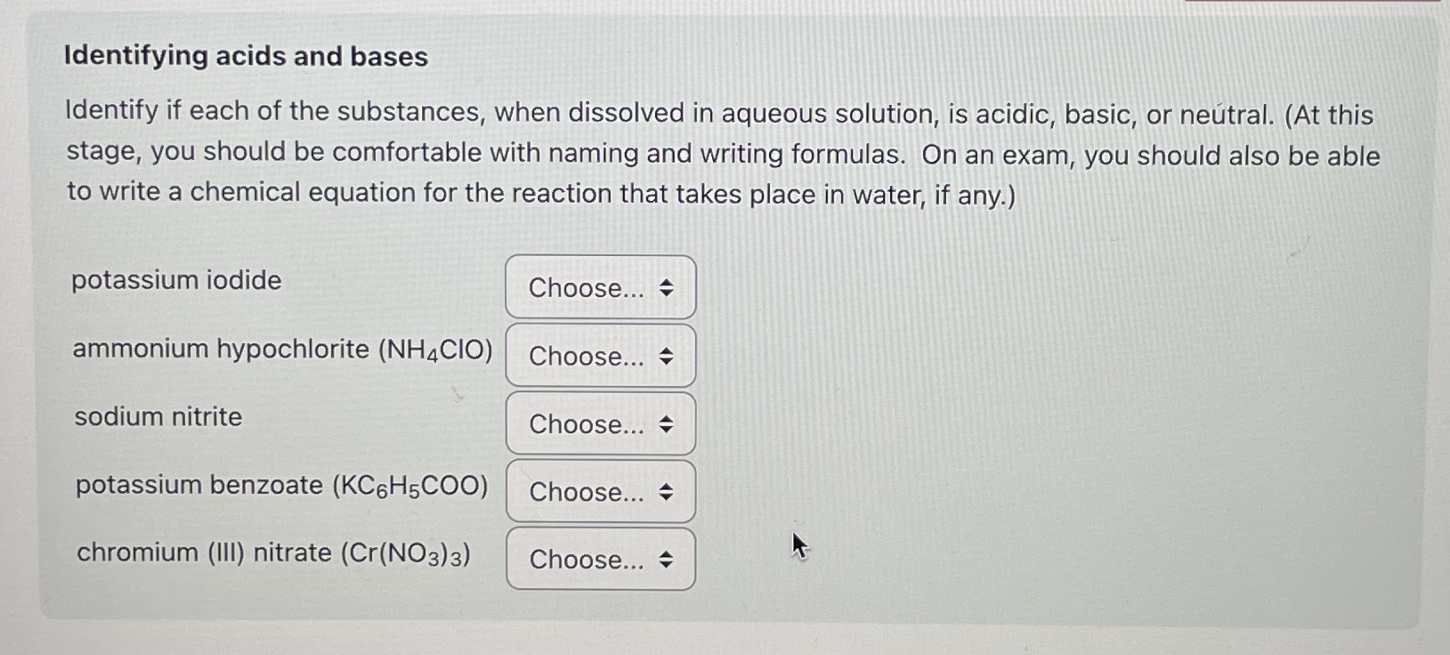 Solved Identifying Acids And Bases Identify If Each Of The 