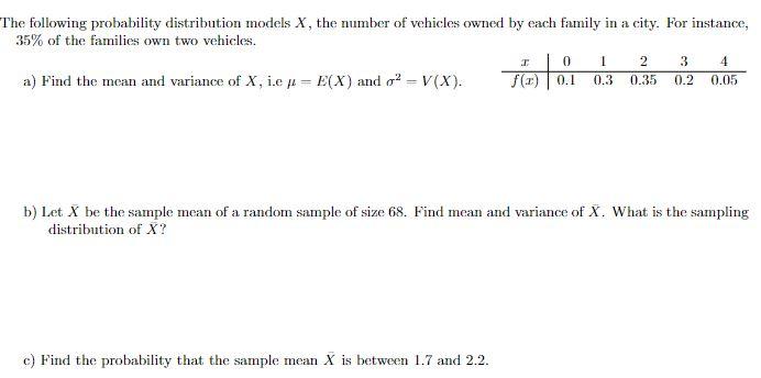 Solved The following probability distribution models X, the | Chegg.com