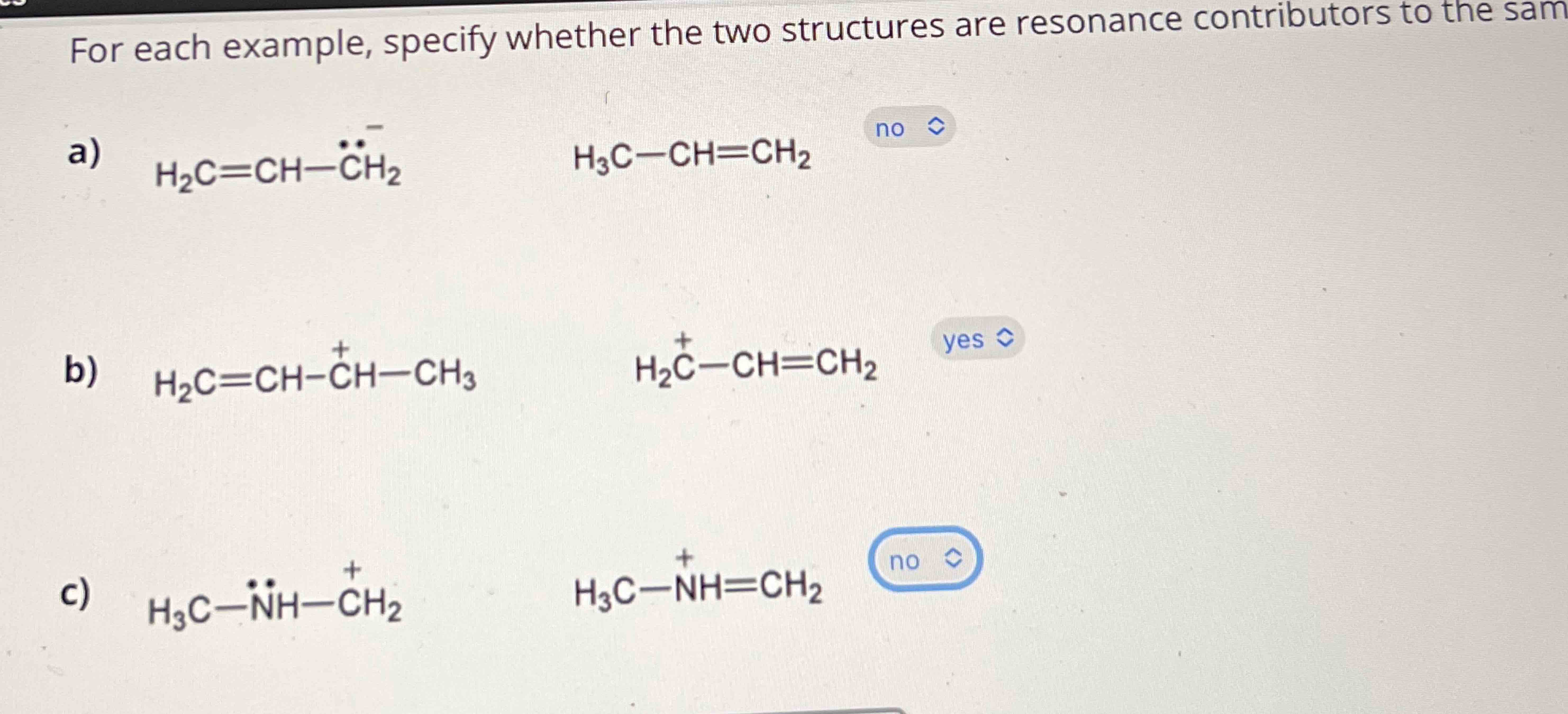Solved For each example, specify whether the two structures | Chegg.com