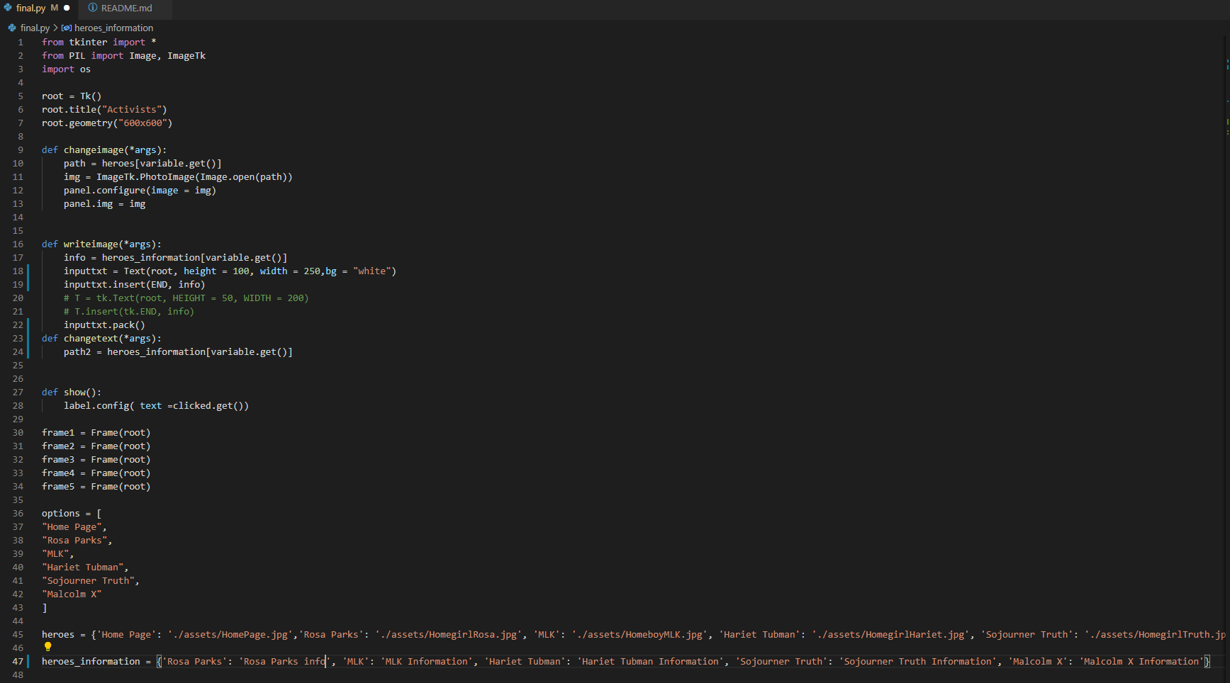 Solved 5 final.py M. README.md final.py > [@] | Chegg.com