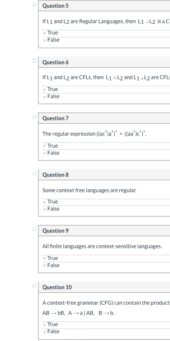 Solved Question 5 If L1 and L2 are Regular Languages, then | Chegg.com