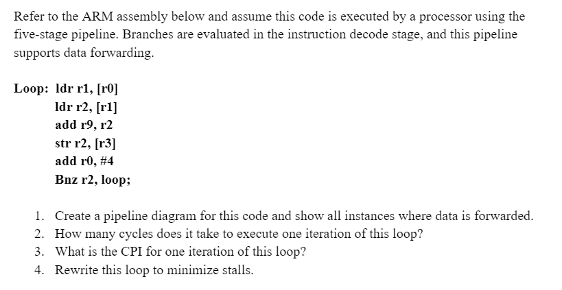 Solved Refer to the ARM assembly below and assume this code | Chegg.com