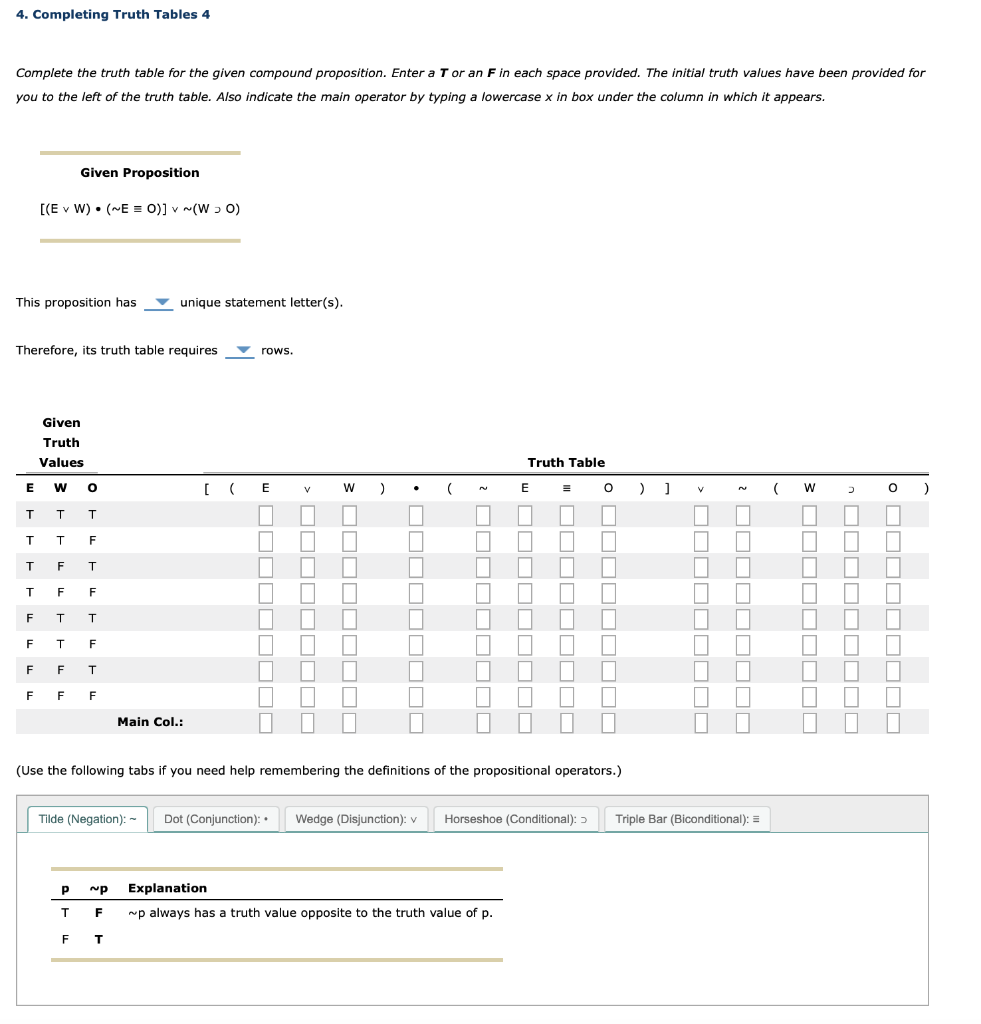Solved 4. Completing Truth Tables 4 Complete the truth table | Chegg.com