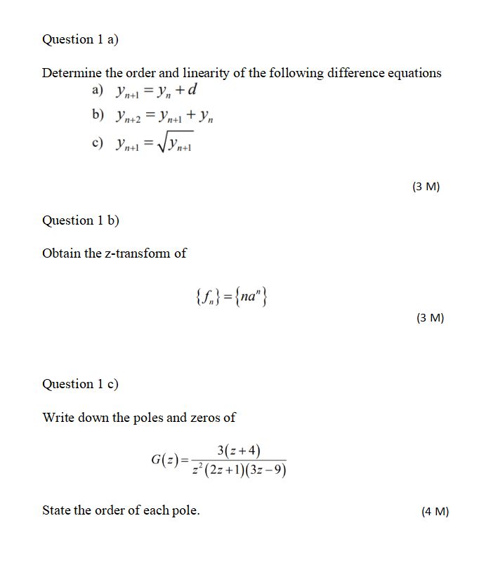 Solved helpQuestion 1 ﻿a)Determine the order and linearity | Chegg.com